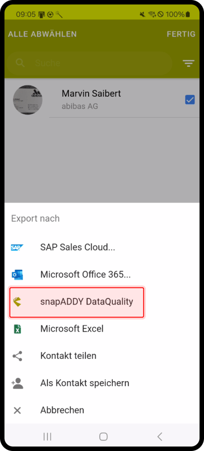Visitenkarten scannen und nach snapADDY DataQuality exportieren